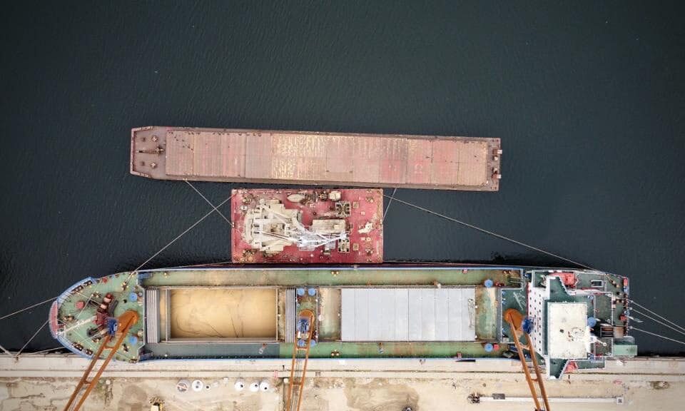 For the first time, UDS transshipped grain from a barge to a ship in ...